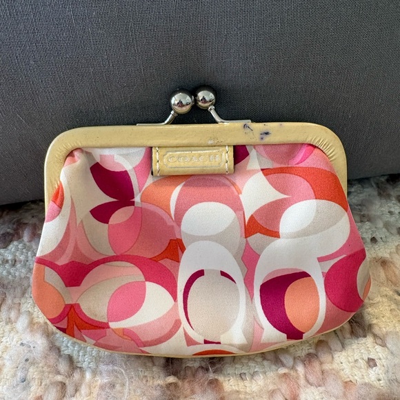 Coach | Bags | Coach Multicolor Coin Purse With Pink And Cream Accents ...